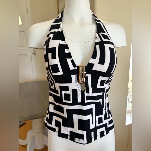 La Blanca | Swim | La Blanca Tankini Halter Top Black White Geometric ...